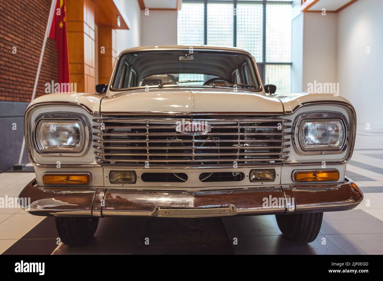 White classic chinese car showed in the museum. Shanghai SH760A Stock ...