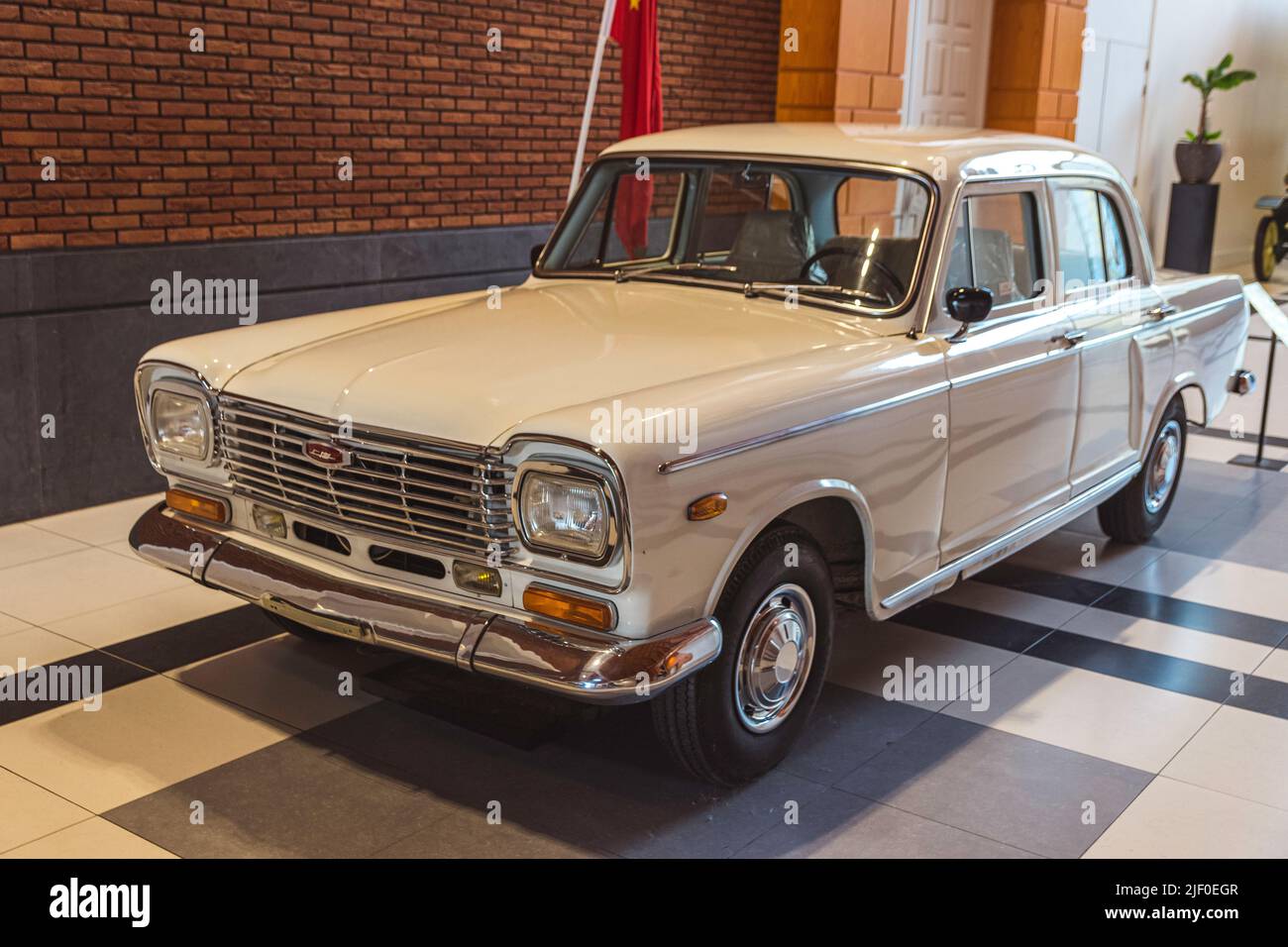 White classic chinese car showed in the museum. Shanghai SH760A Stock ...