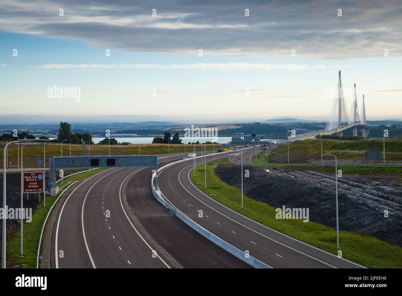 The M90 and the Queensferry Crossing Bridge seen from North Queensferry ...
