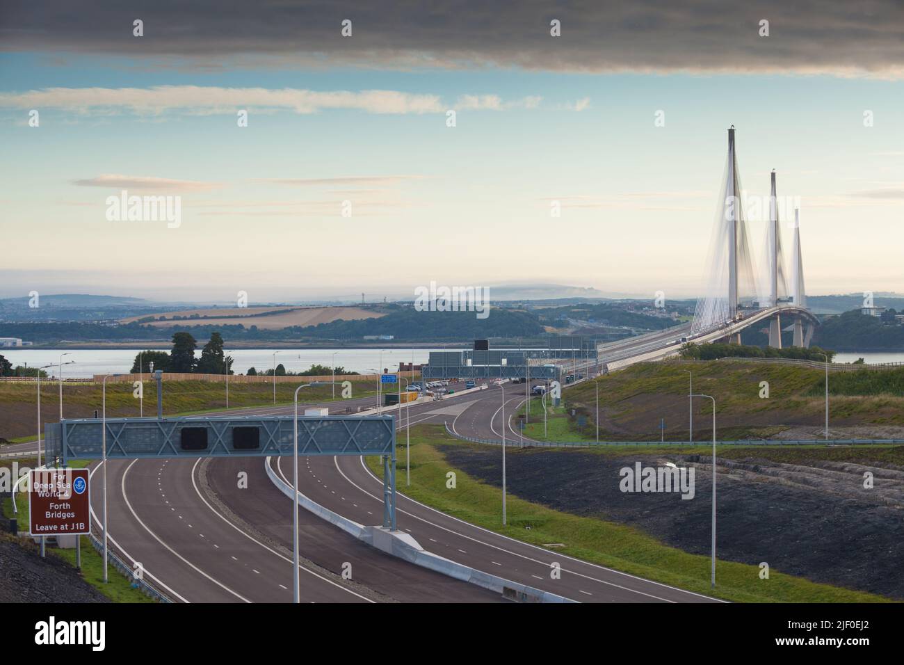 The M90 and the Queensferry Crossing Bridge seen from North Queensferry ...