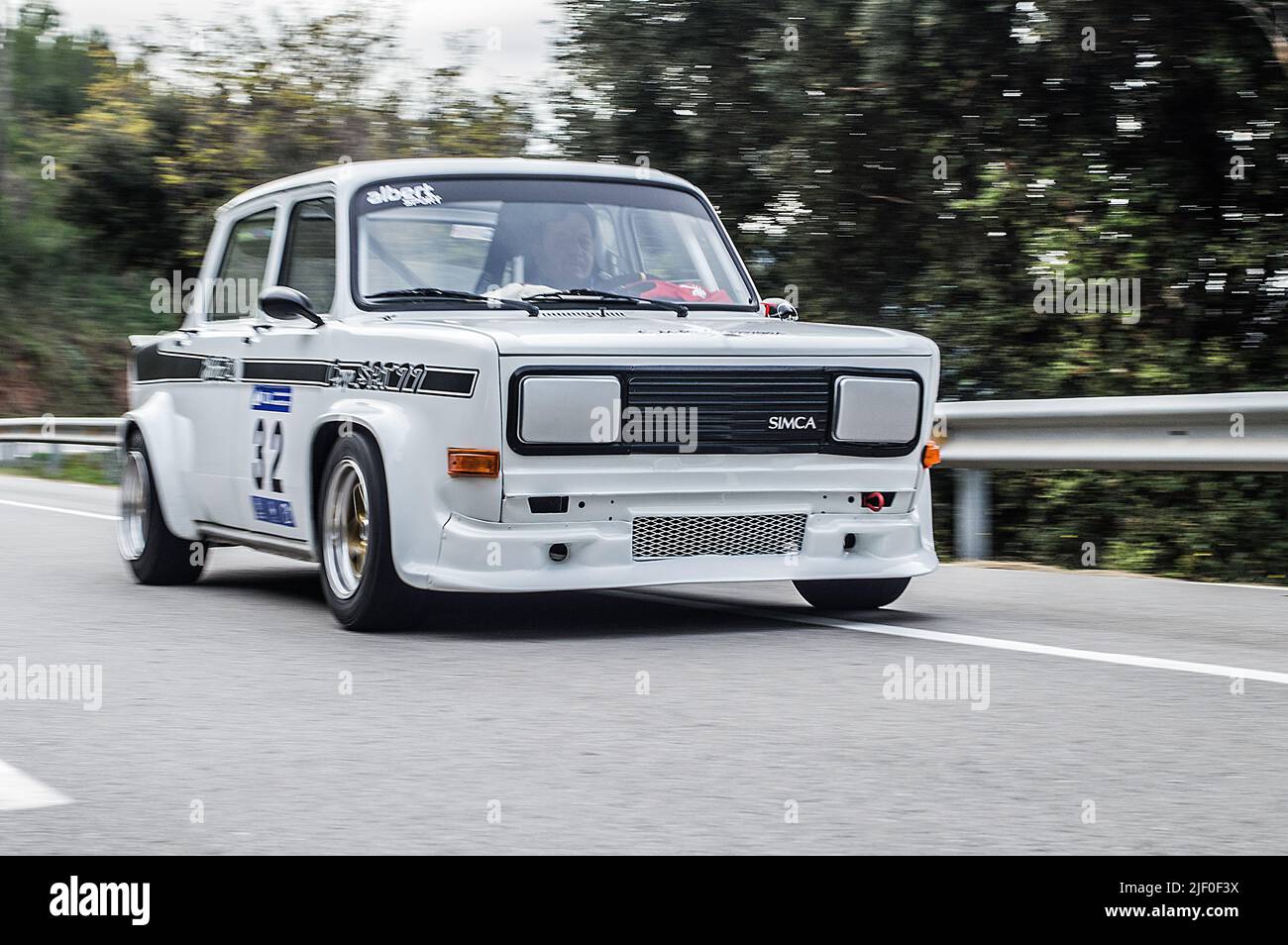 Classic little car in asphalt rally. Simca 1000 Rallye Stock Photo - Alamy