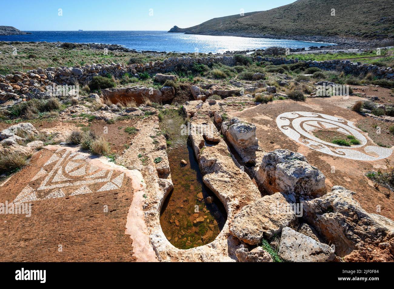 The remains of a Roman mosaic floor and baths at the site of the ...