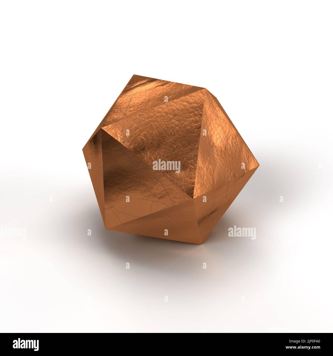 Abstract 3D rendering of geometric copper colored ikosaeder shape as ...