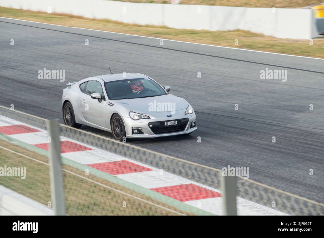 Modern japan sports car in the track. Subaru BRZ silver color Stock ...