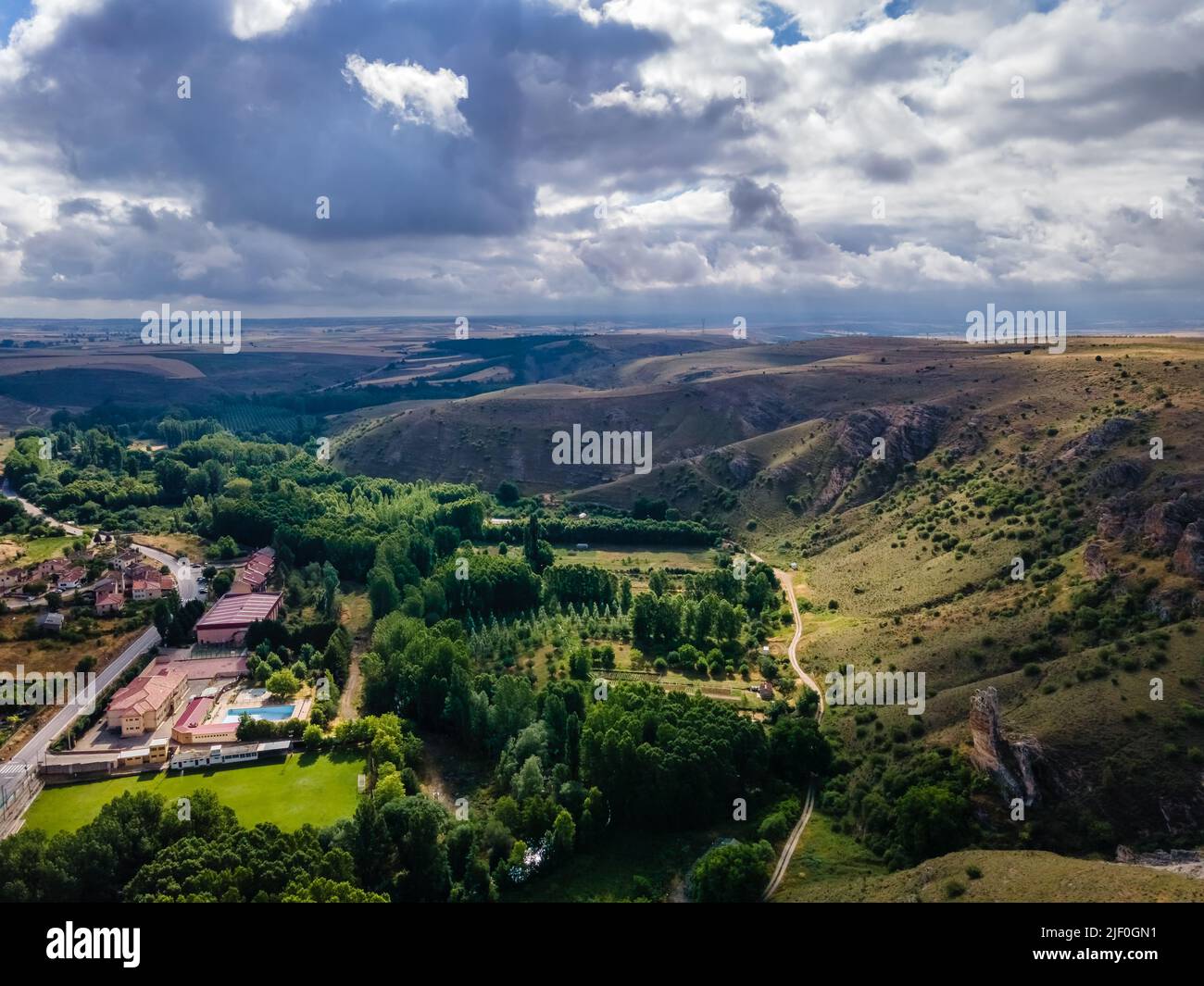 Aerial view valley formed hills hi-res stock photography and images - Alamy
