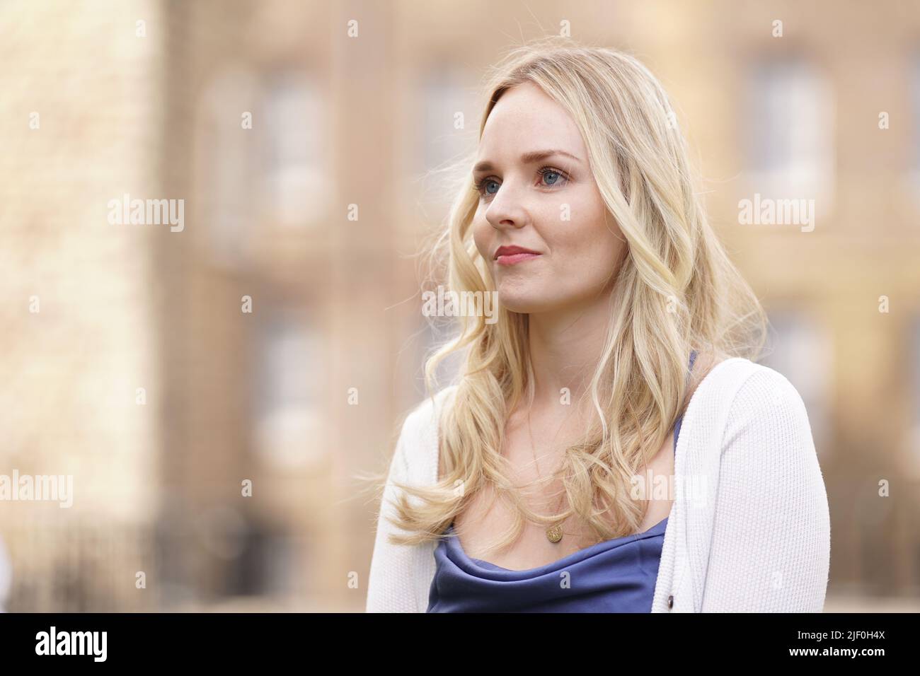 Lissie Harper speaks to the media on College Green in Westminster ...