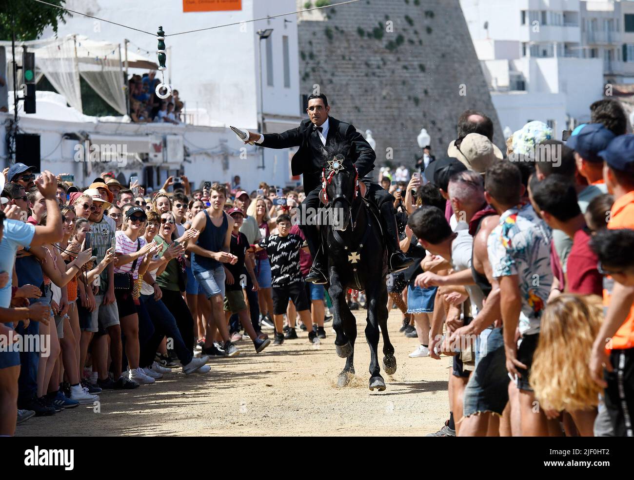 Festivities of Sant Joan in Ciutadella, Menorca. The horses run through ...