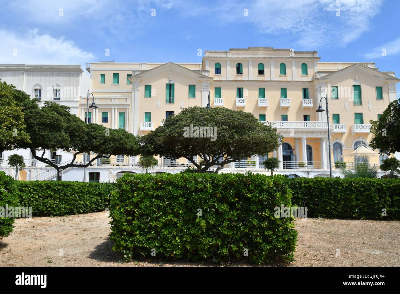 The facade of a building in Santa Cesarea Terme, an Apulian village in ...