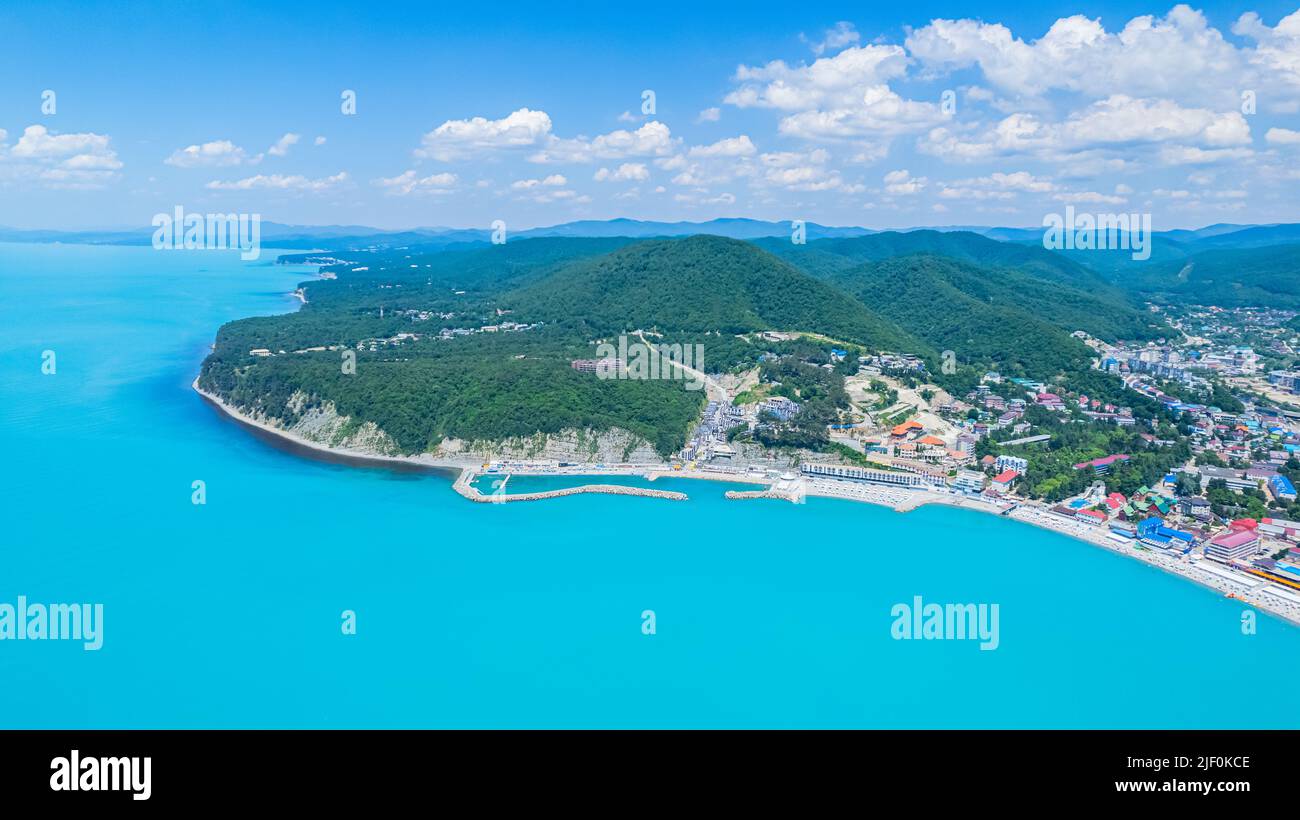 Amazing aerial view of Black Sea coast, turquoise color of the sea ...