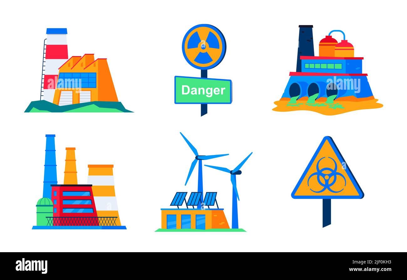 Ecological and toxic production - flat design style icons set Stock ...