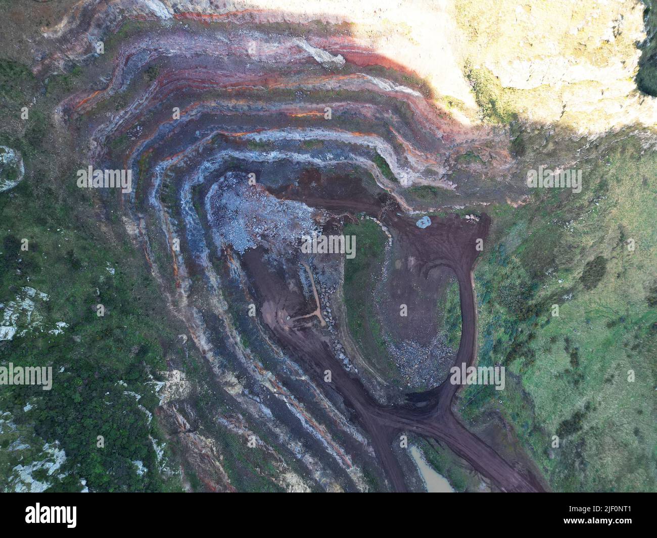 An aerial drone shot of a quarry - an open-pit mine Stock Photo - Alamy