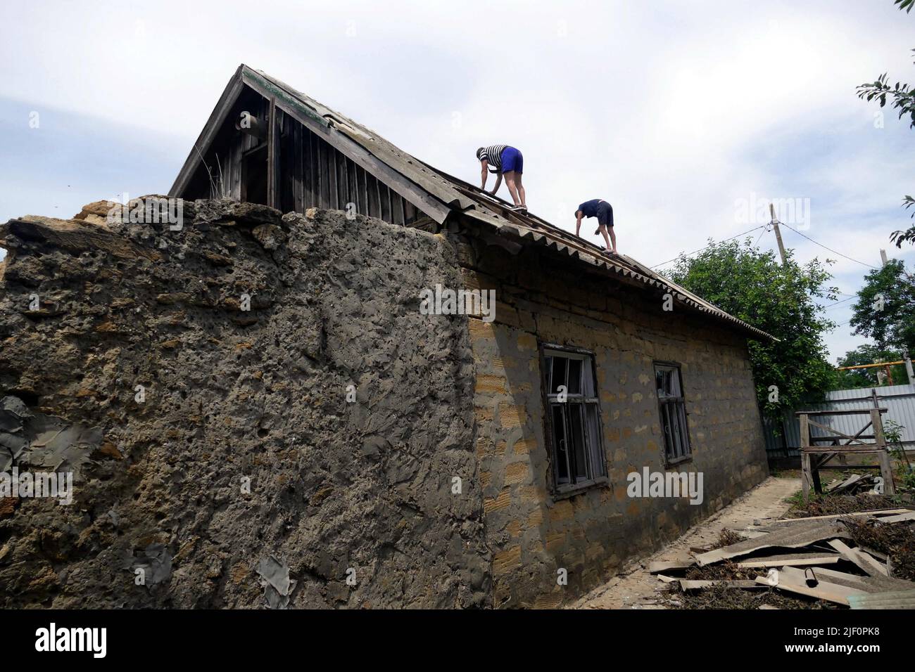 Maiaky, Ukraine - June 27, 2022 - The village of Maiaky recovers from a ...