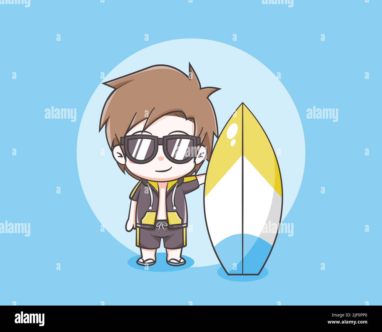 Cute boy in summer time cartoon illustration Stock Vector Image & Art ...