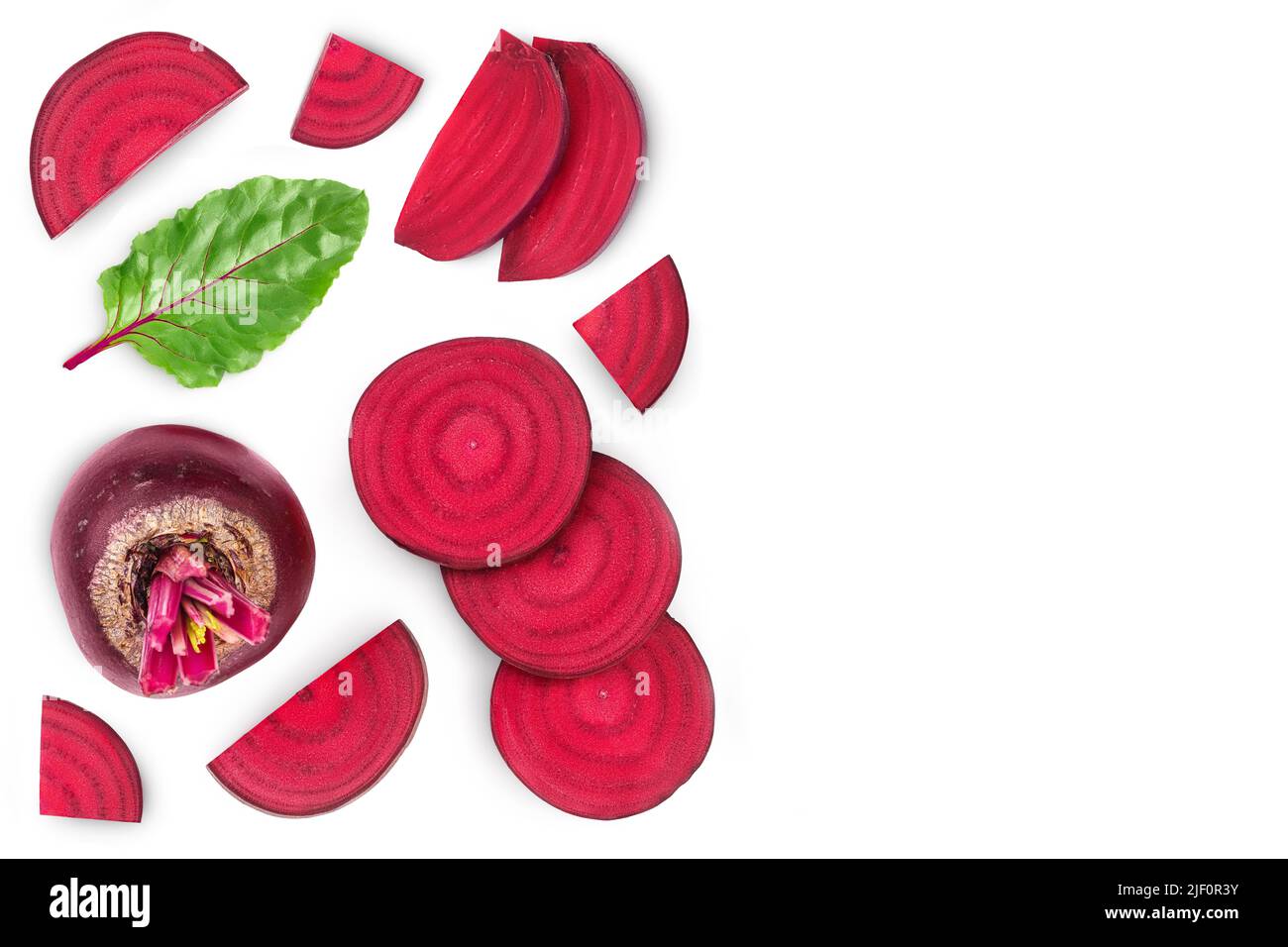 beetroot slices isolated on white background. Top view with copy space ...