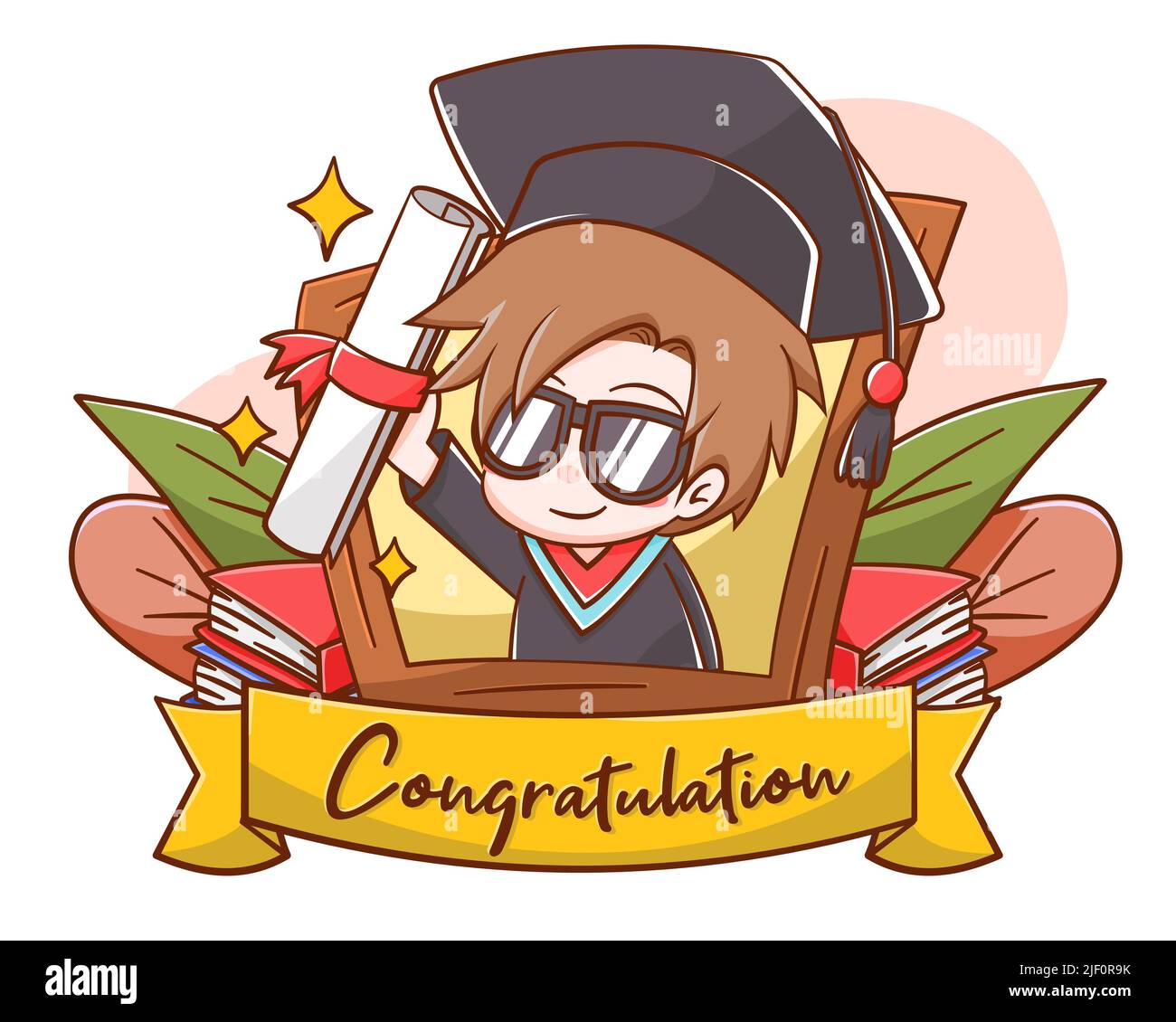 Cute greeting card of graduation cartoon illustration Stock Vector ...