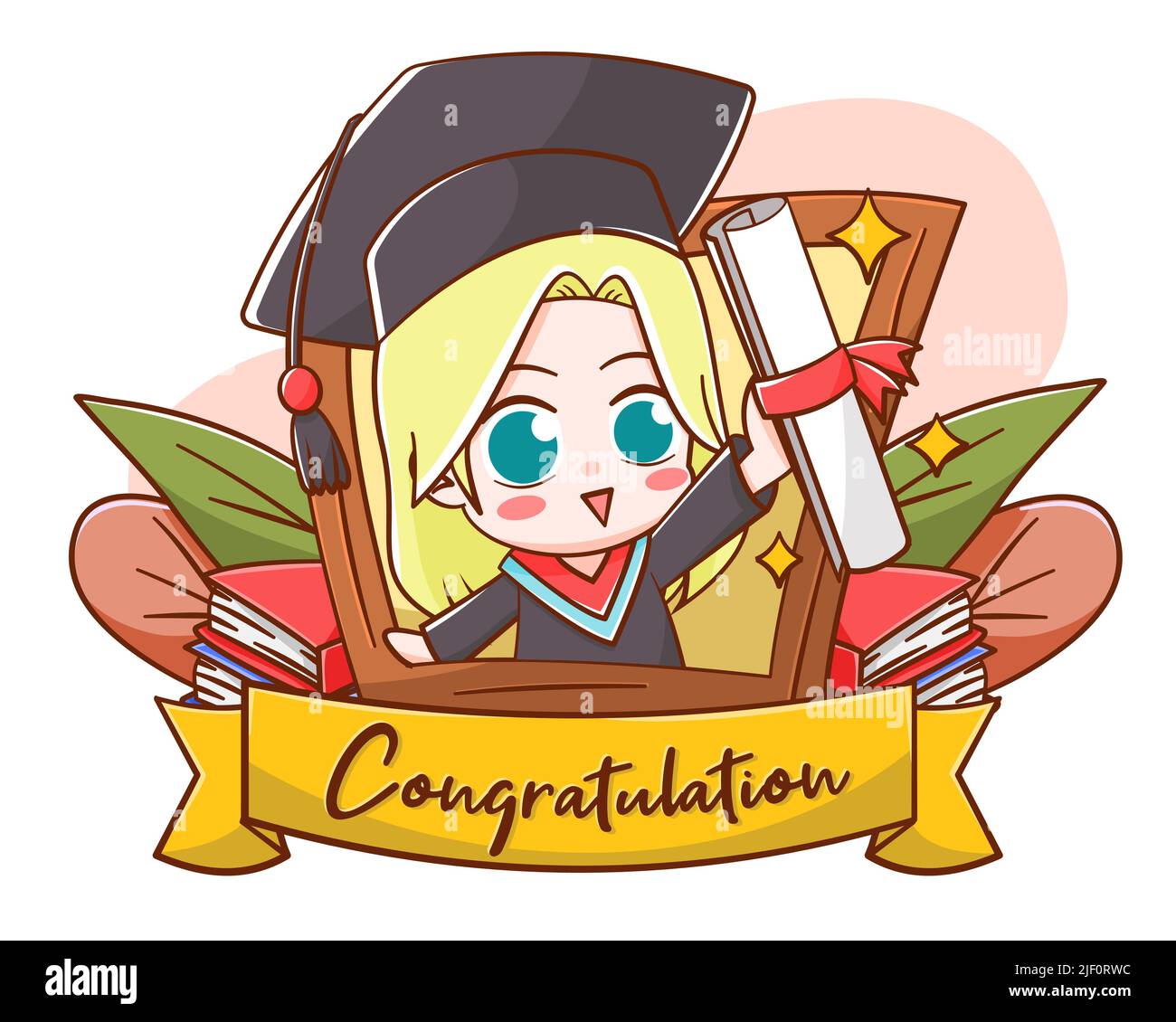 Cute greeting card of graduation cartoon illustration Stock Vector ...