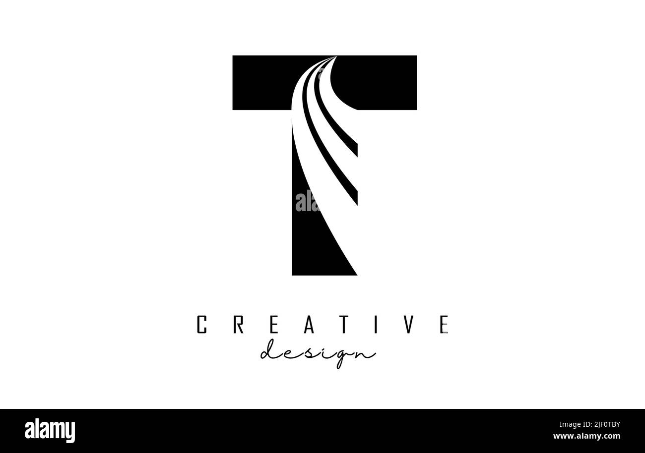 Black letter T logo with leading lines and road concept design. Letter ...