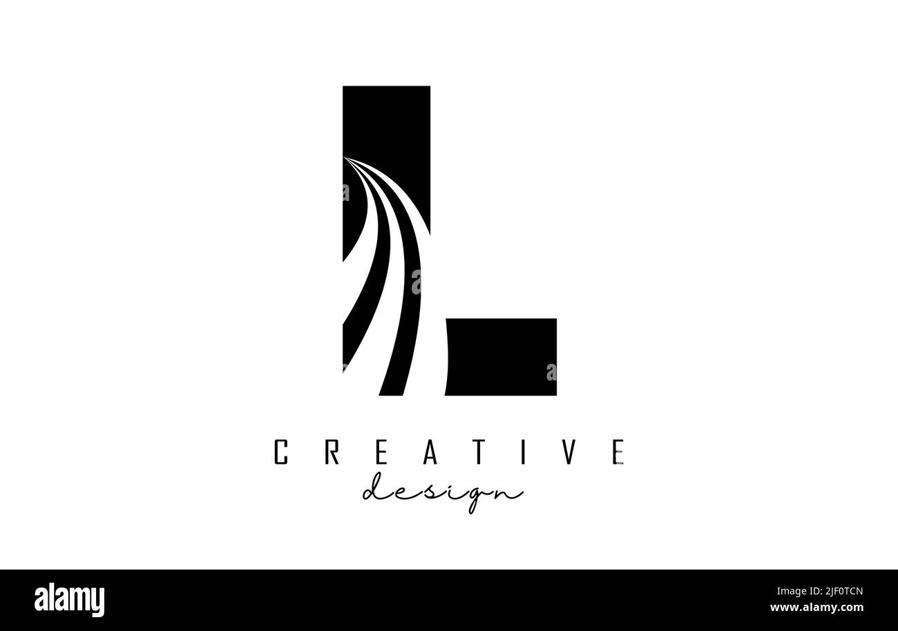 Black letter L logo with leading lines and road concept design. Letter ...