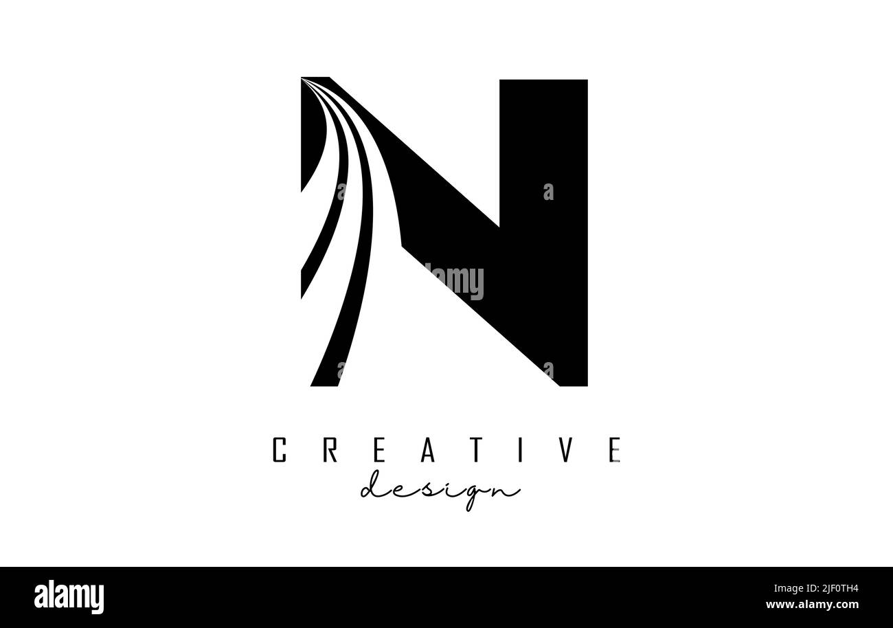 Black letter N logo with leading lines and road concept design. Letter ...