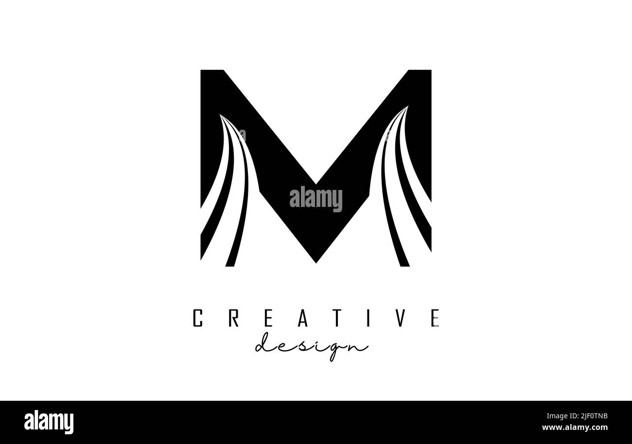Black letter M logo with leading lines and road concept design. Letter ...