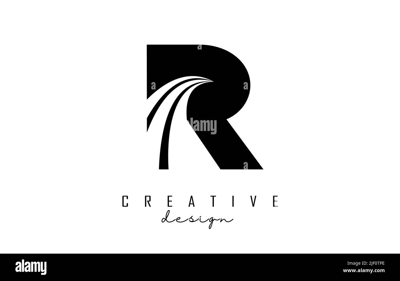Black letter R logo with leading lines and road concept design. Letter ...