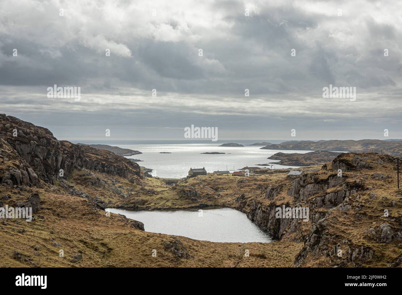 View over Loch Leacach towards Geocrab and the sea, Harris, Outer ...