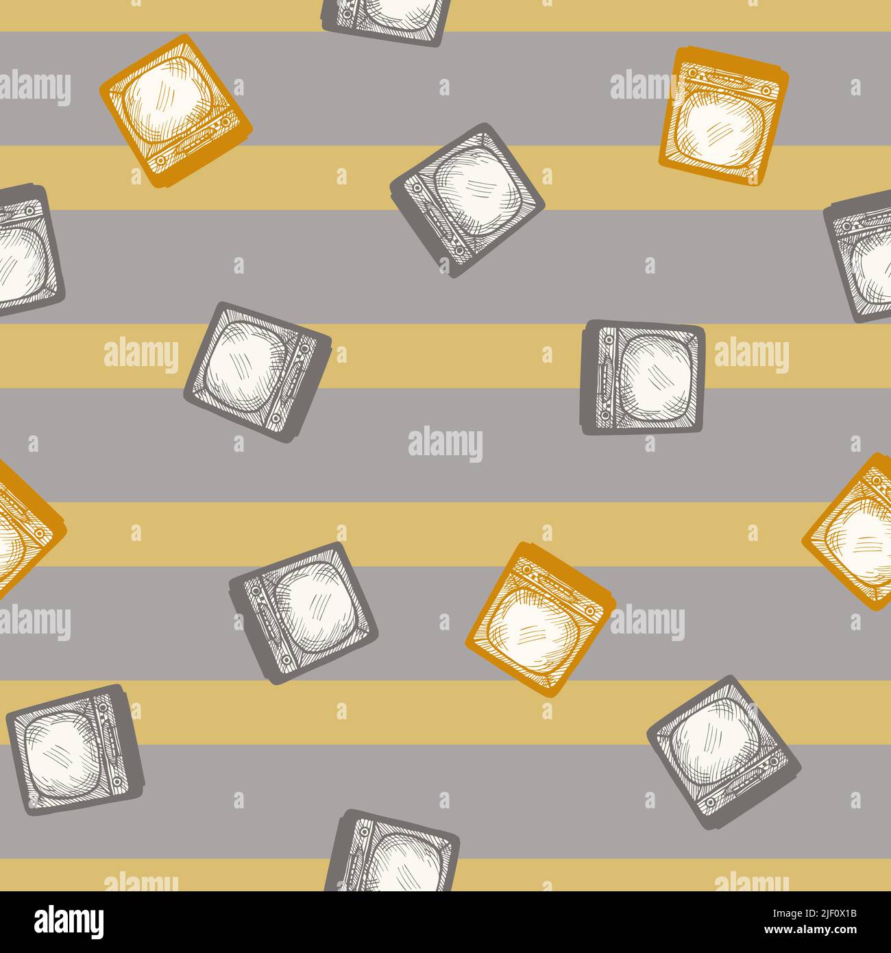 Retro TV engraved seamless pattern. Vintage television media equipment ...