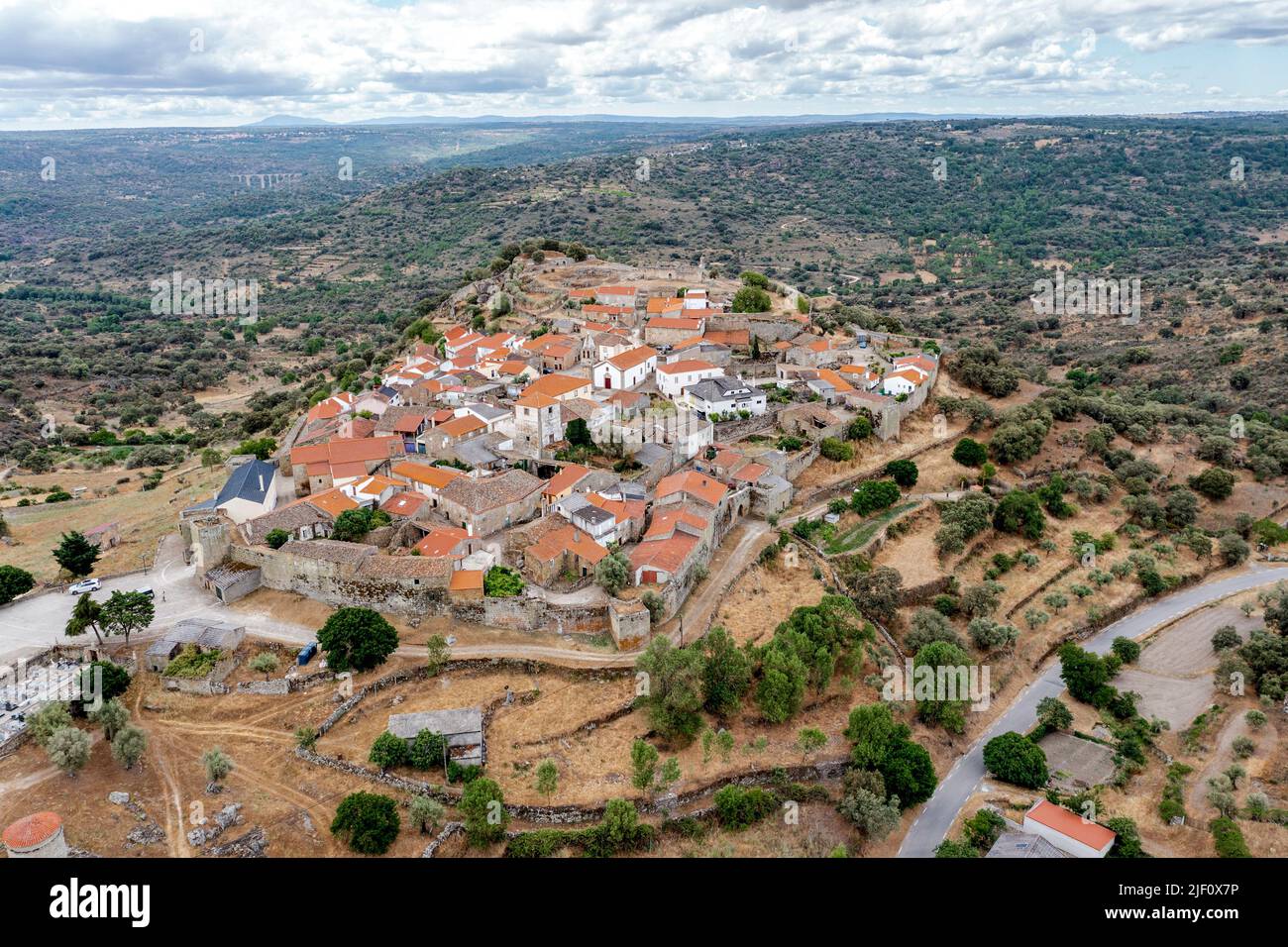 Aerial view of the historic village of Castelo Mendo in Portugal. view ...