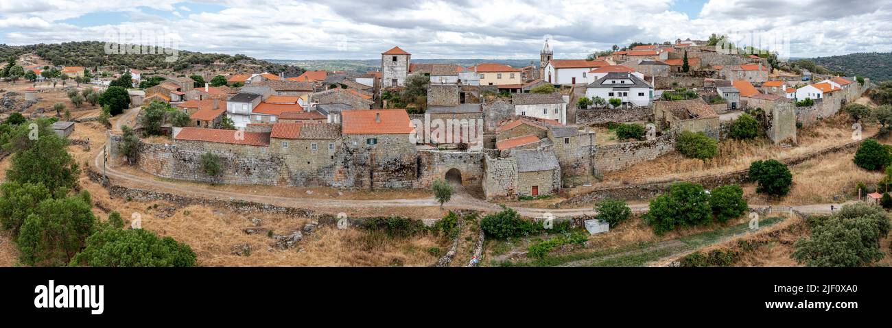 Aerial view of the historic village of Castelo Mendo in Portugal. Low ...