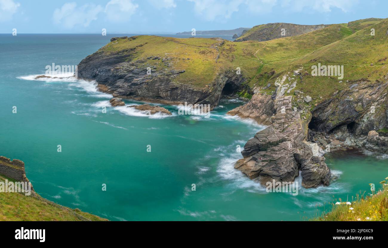 A panoramic shot of the rugged coastline of North Cornwall opposite ...