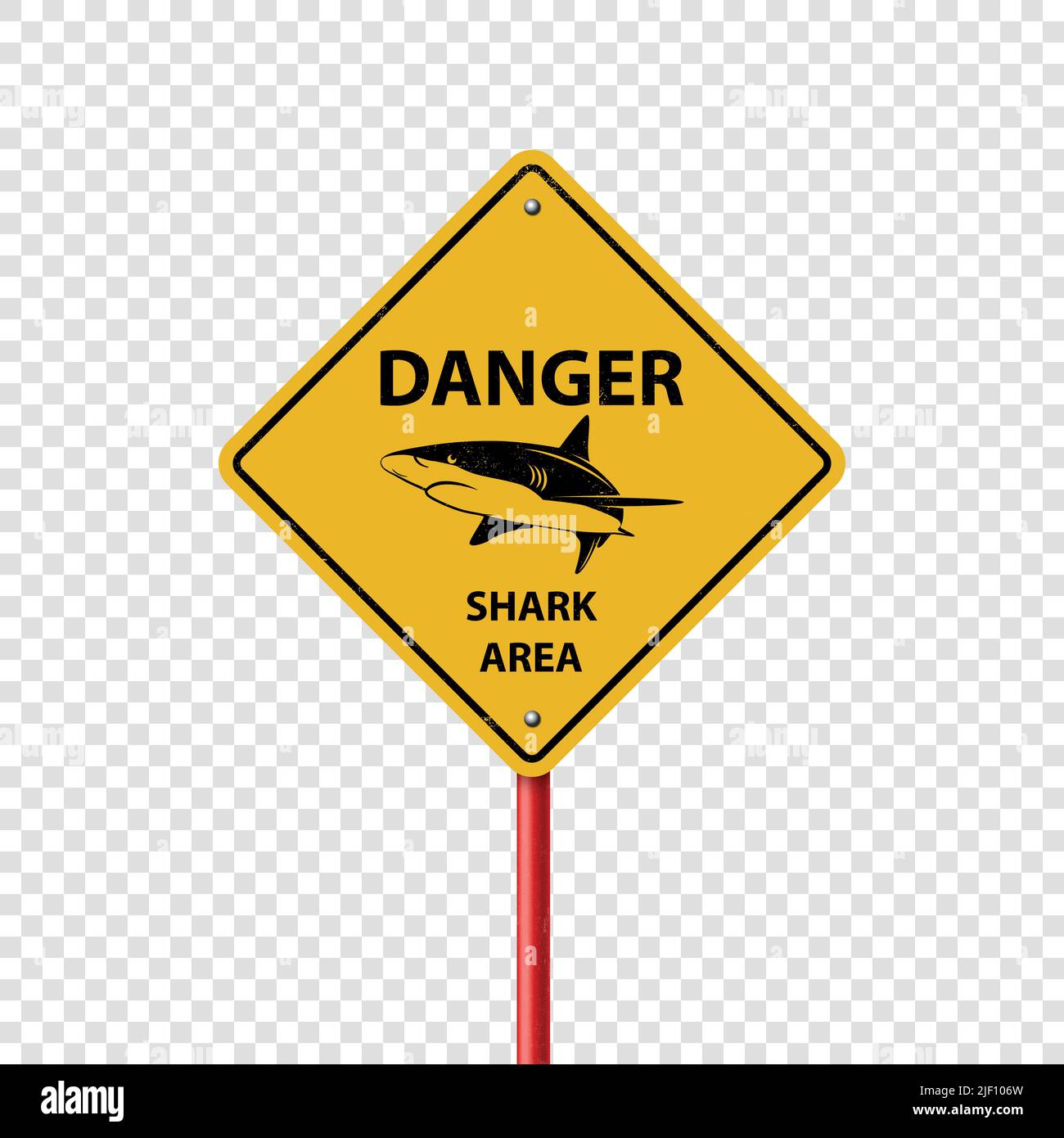 Vector Yellow Shark Sighting Sign Isolated. Shark Attack Warning. Danger for Surfing and ...