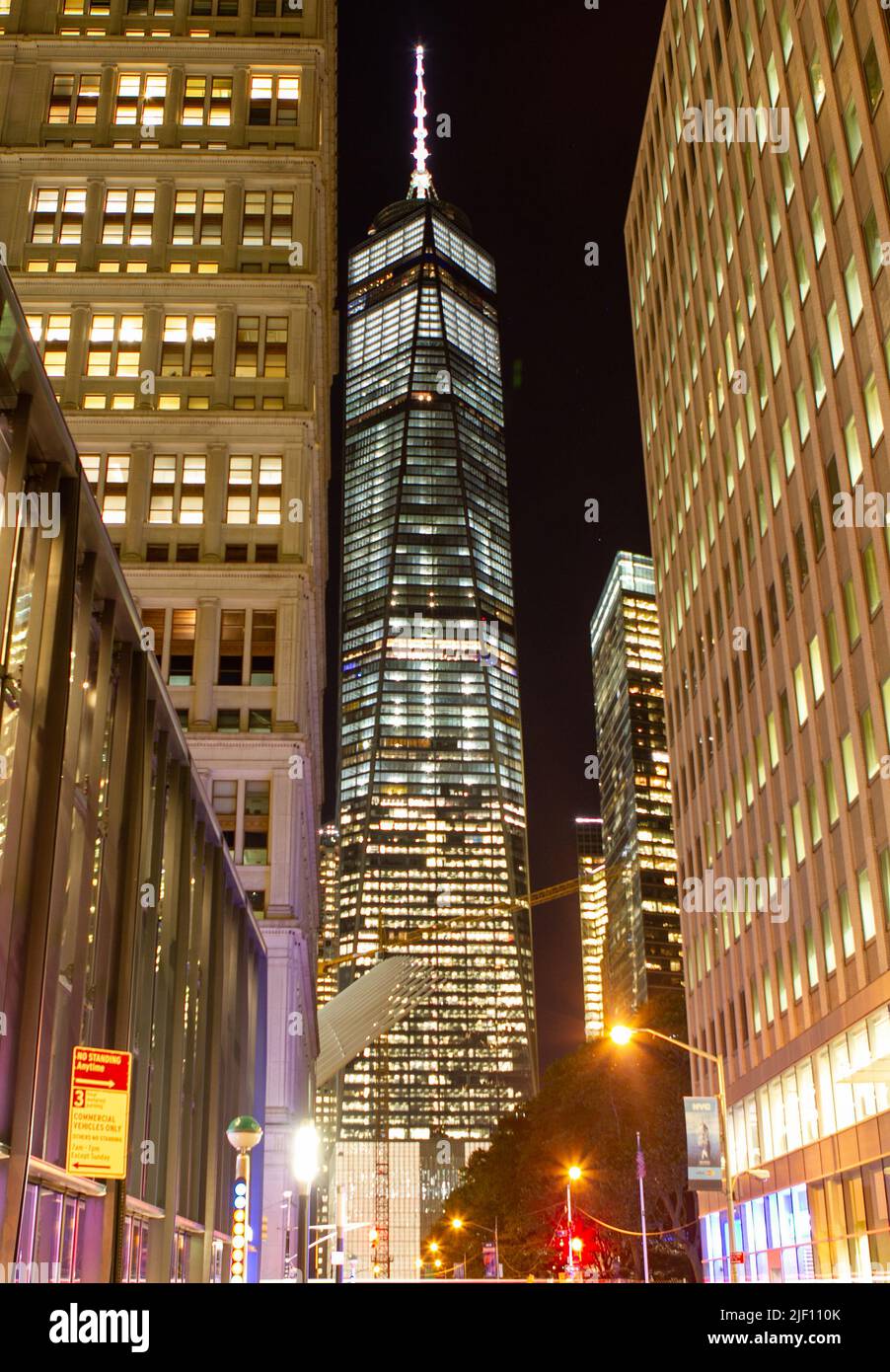 One World Trade Center viewed down a street at night Stock Photo - Alamy