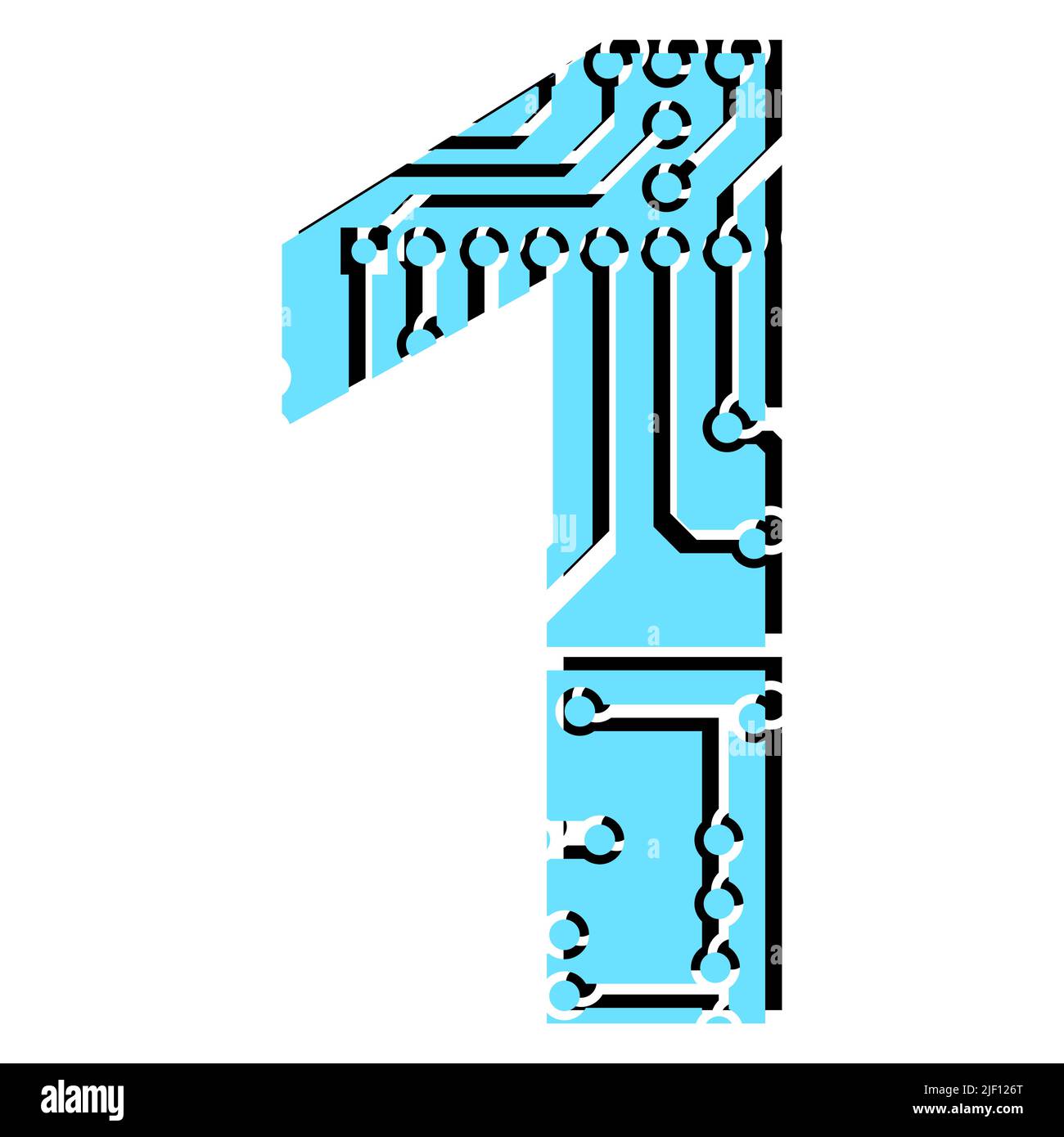 Digit 1 perforated with PCB circuit board tracks isolated on white ...