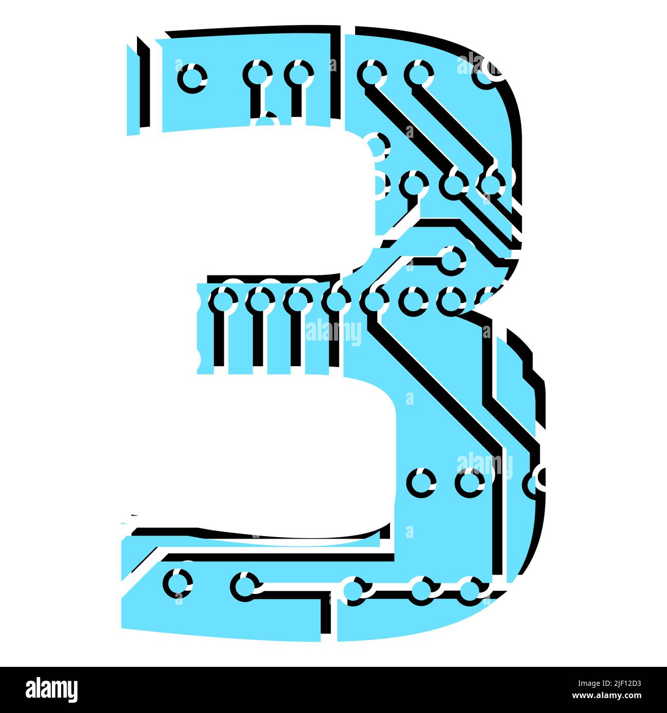 Digit 3 perforated with PCB circuit board tracks isolated on white ...