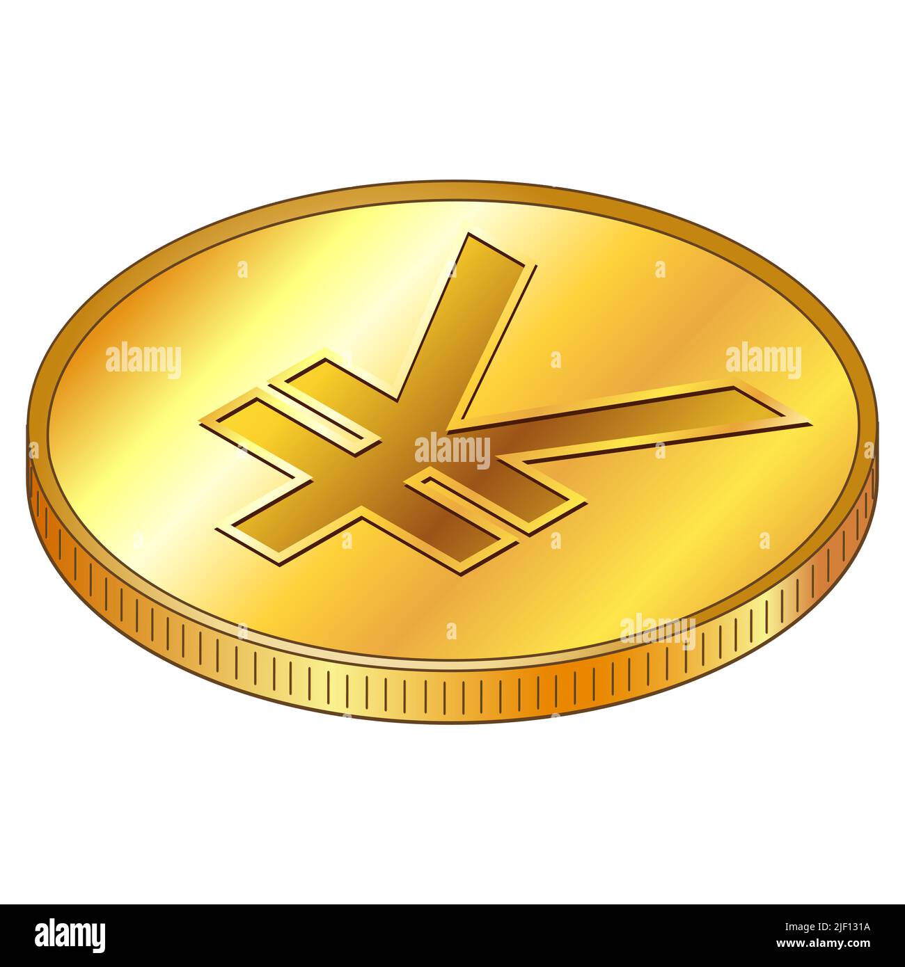 China gold coin with Yuan CNY currency sign in isometric top view ...