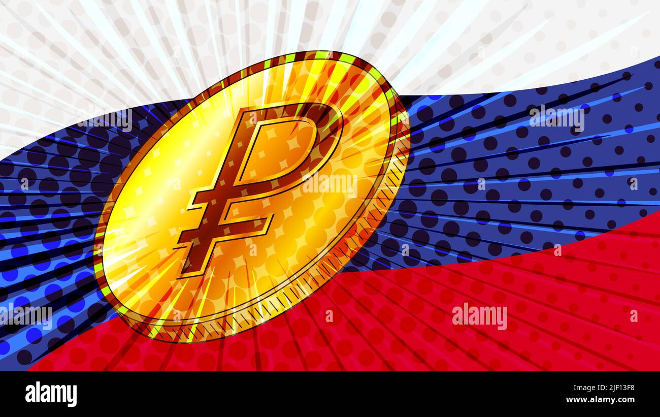 Gold coin with the sign of Russian Federation currency Ruble RUB and ...