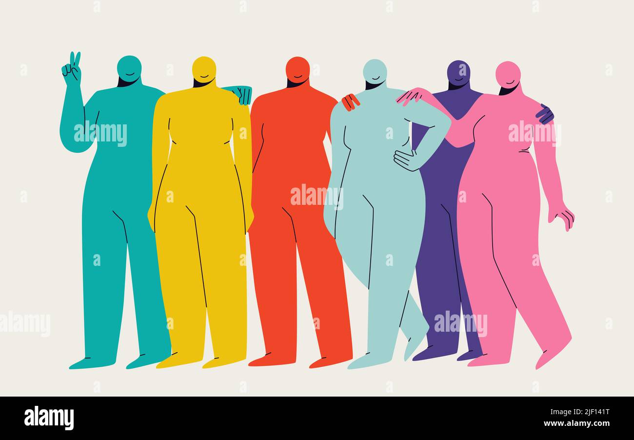 Group of abstract multicolored cute women. Disproportionate female ...