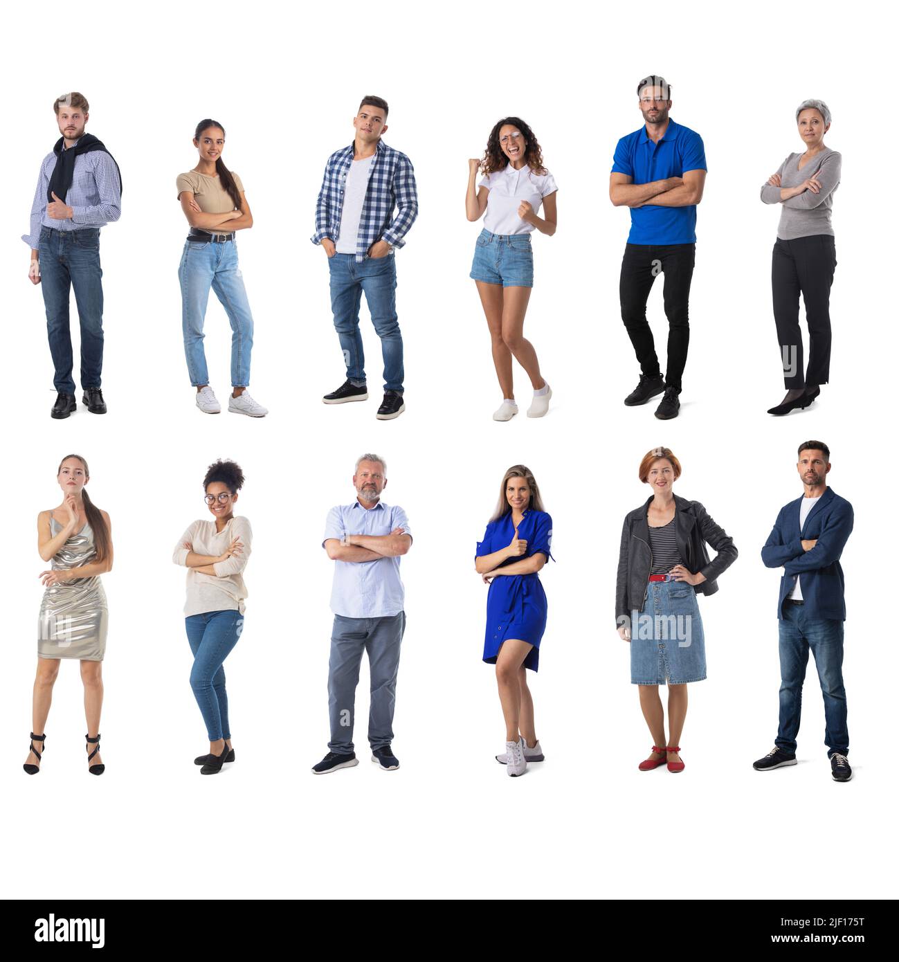 Set of casual people full length portraits. Isolated on white ...