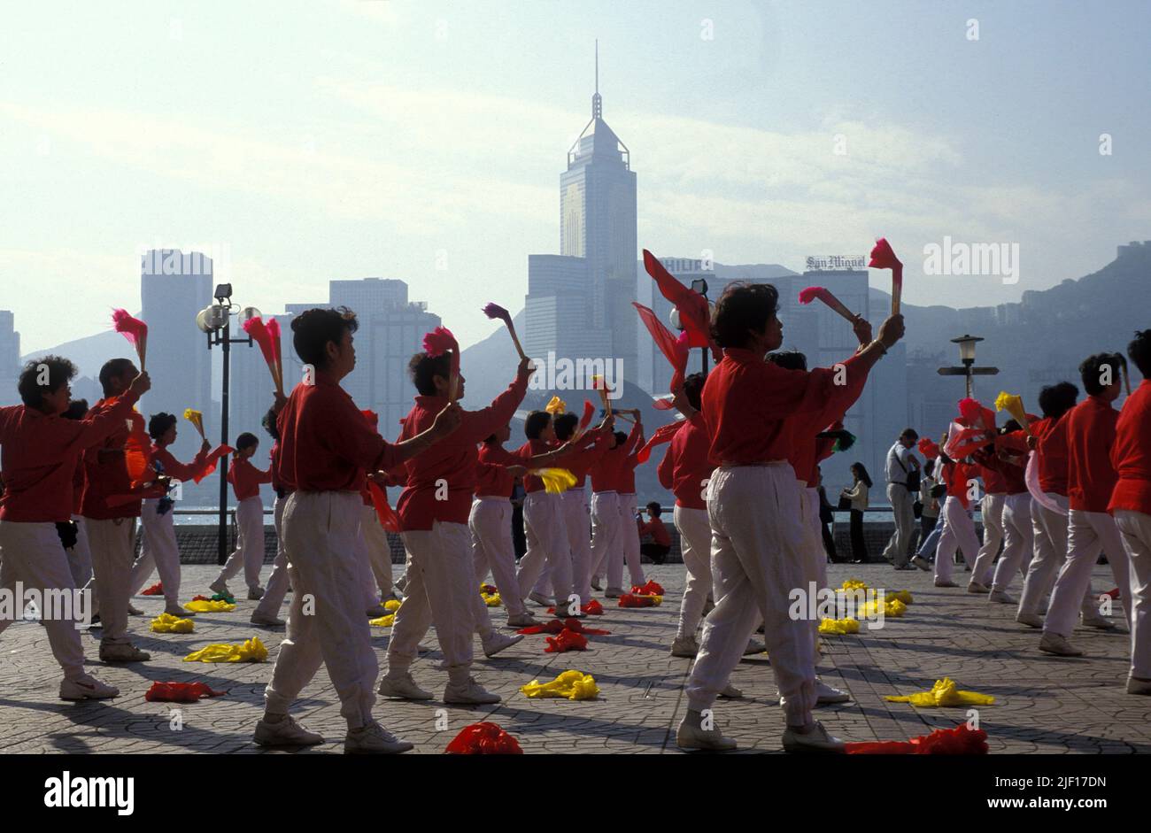 traditional chinese dance at the waterfront of Kowloon in front of the ...