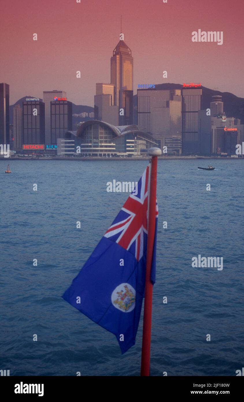 A Old Hong Kong Flag At A Ship In Front Of Hong Kong Central In Hong Kong Hong Kong June 1997