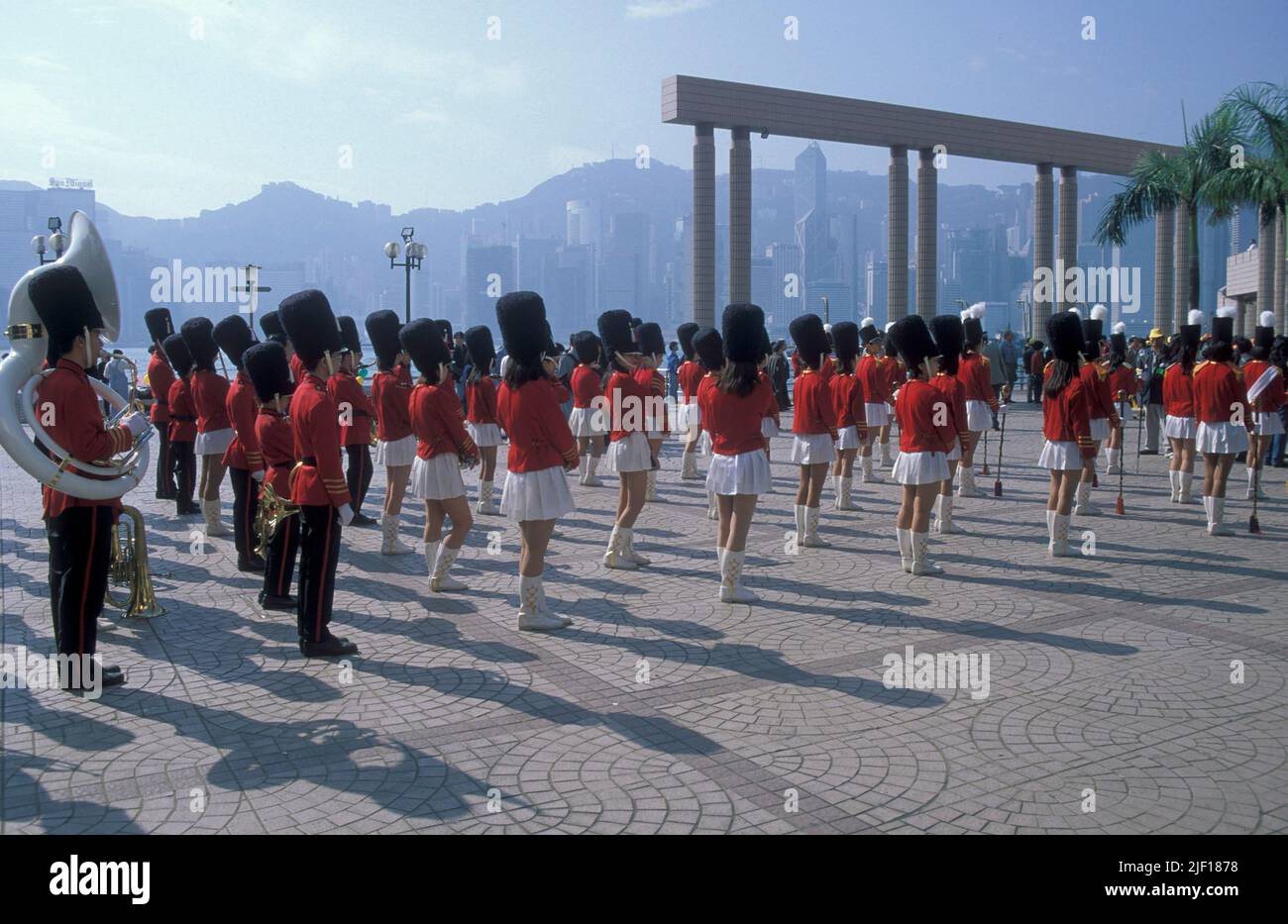 traditional British Uniforms at a show on the waterfront of Kowloon in front of the skyline of ...