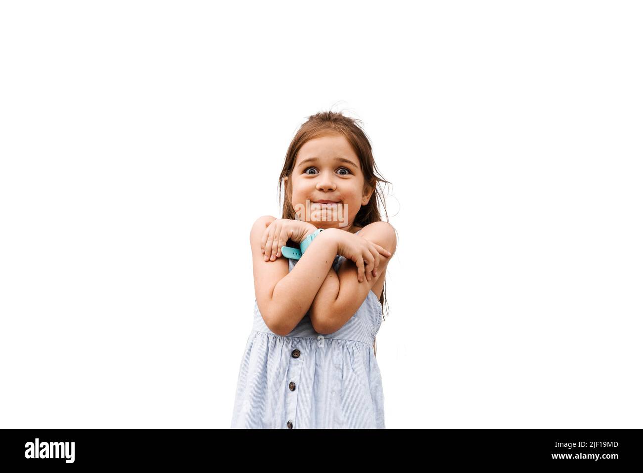 Scared child girl on a white background. Toddler stress and fears ...