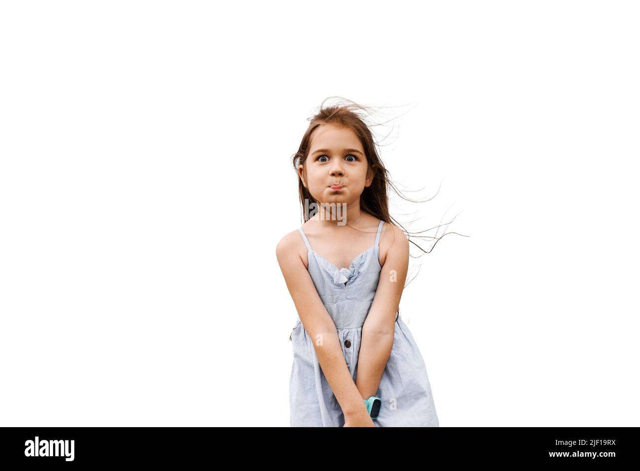 Adorable upset child girl crying on white background. Weeping kid ...