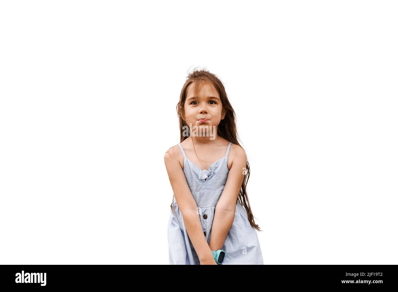 Adorable upset child girl crying on white background. Weeping kid ...