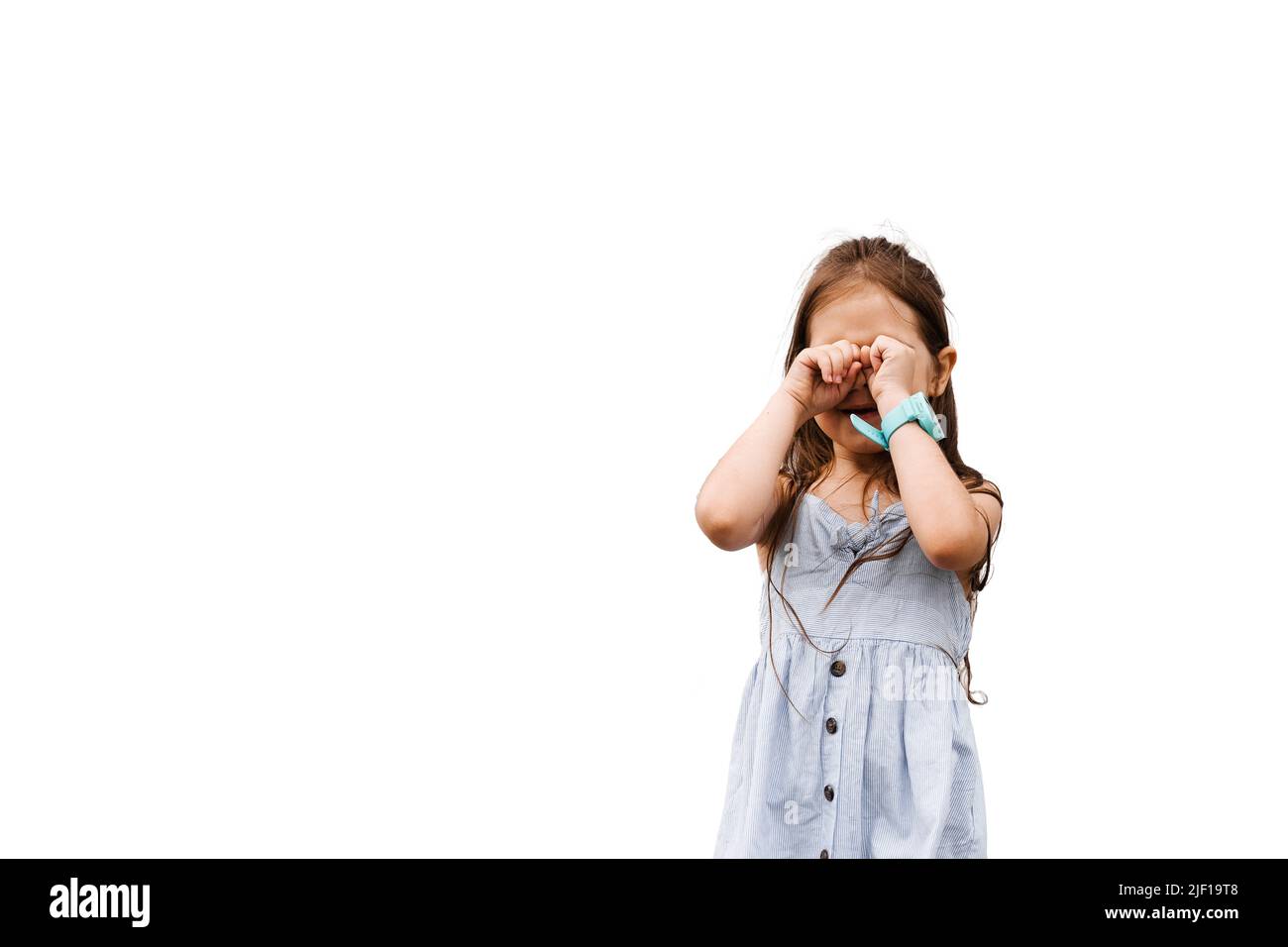 Adorable upset child girl crying on white background. Weeping kid ...
