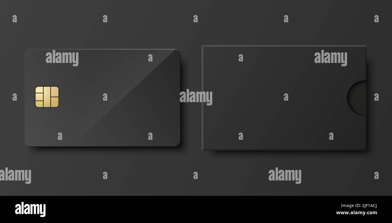 Vector 3d Realistic Black Blank Credit Card, Paper Wallet, Envelope ...