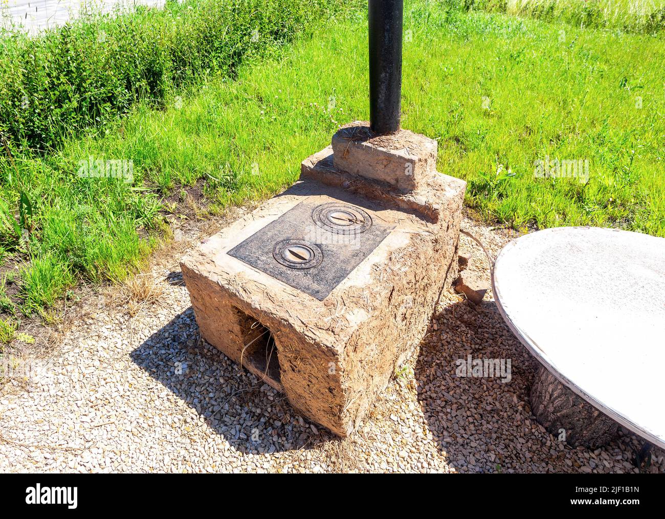 Traditional handmade summer outdoor stove next the kazakh yurta. Living ...