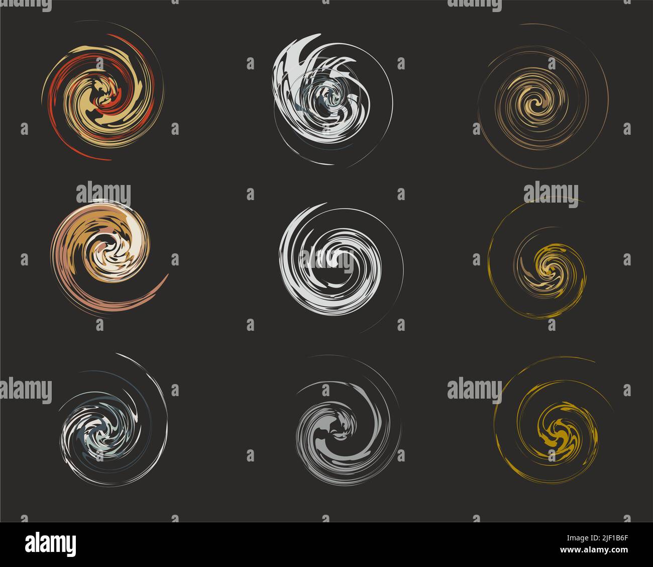 Creative spiral elements in golden-gray tones on a black backdrop ...