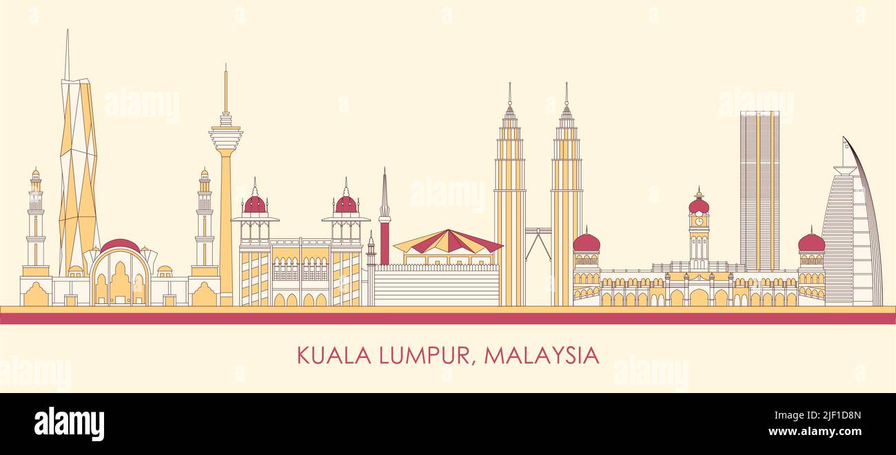 Cartoon Skyline panorama of city of Kuala Lumpur, Malaysia - vector ...