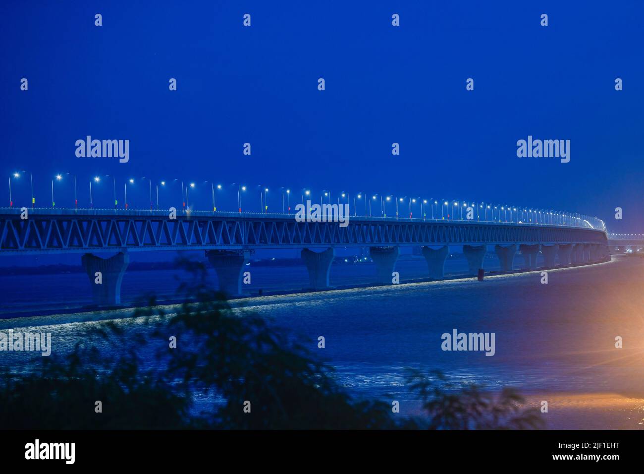A night view of the Padma bridge at Munshiganj area, the newly built ...